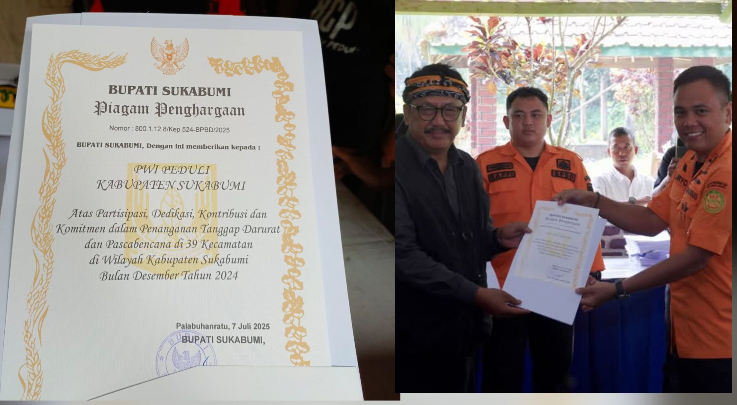 PWI Peduli Terima Piagam Penghargaan Relawan Kebencanaan dari Bupati ...